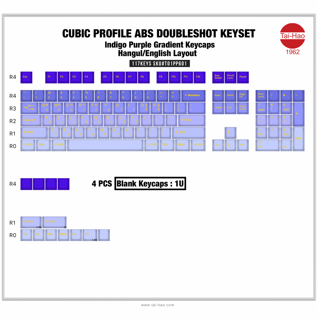 Tai-Hao Indigo Purple Gradient Hangul & English 117 Key Cubic Profile