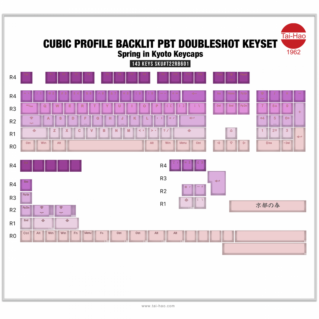 Tai-Hao Spring in Kyoto 143 Key Cubic Profile Double Shot PBT Backlit