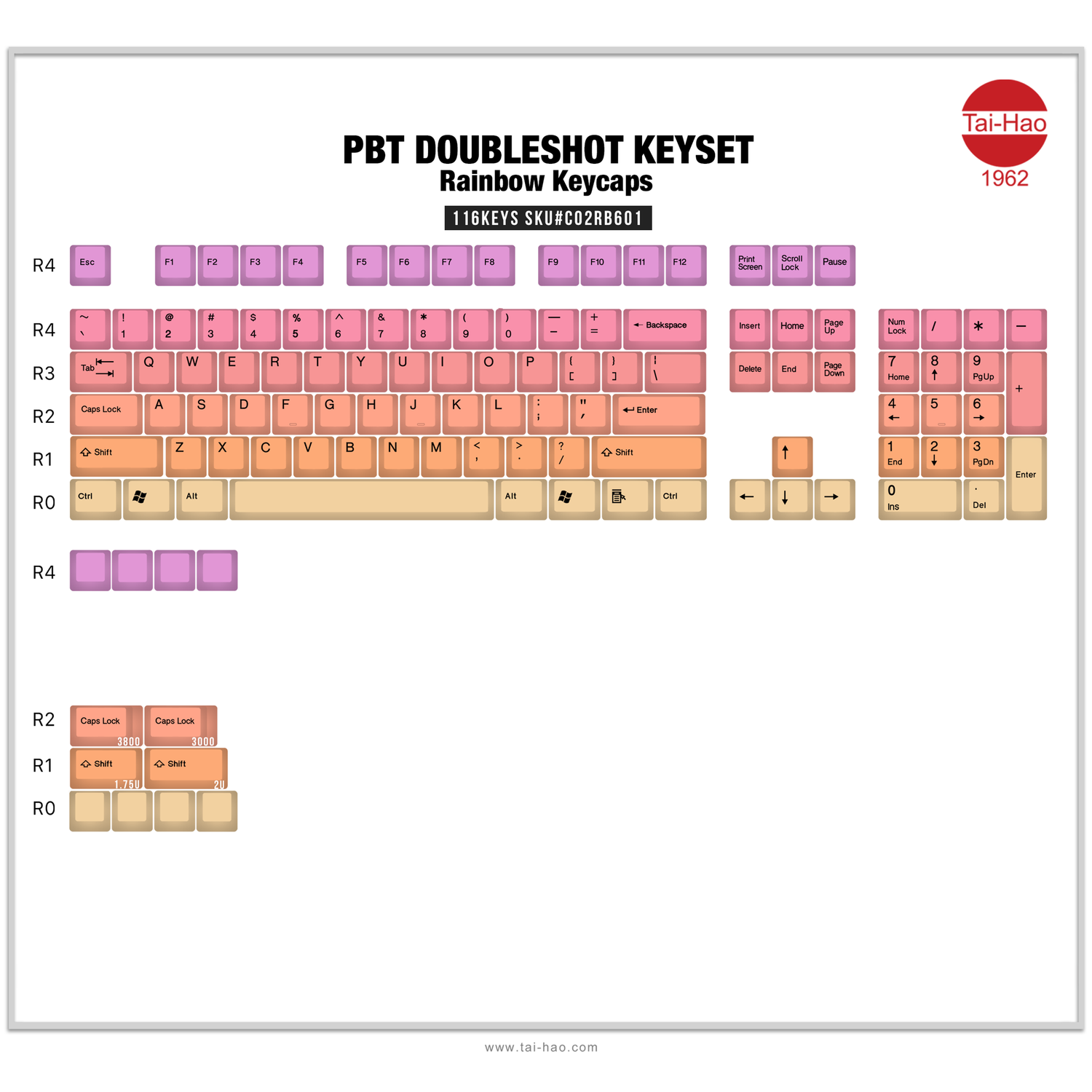 Tai-Hao Sunshine 116 Key OEM Profile Double Shot PBT Keycap Set