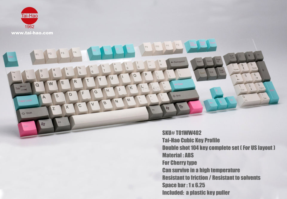 Tai-Hao 104 Key ABS Double Shot Cubic Keycap Set Miami Blue
