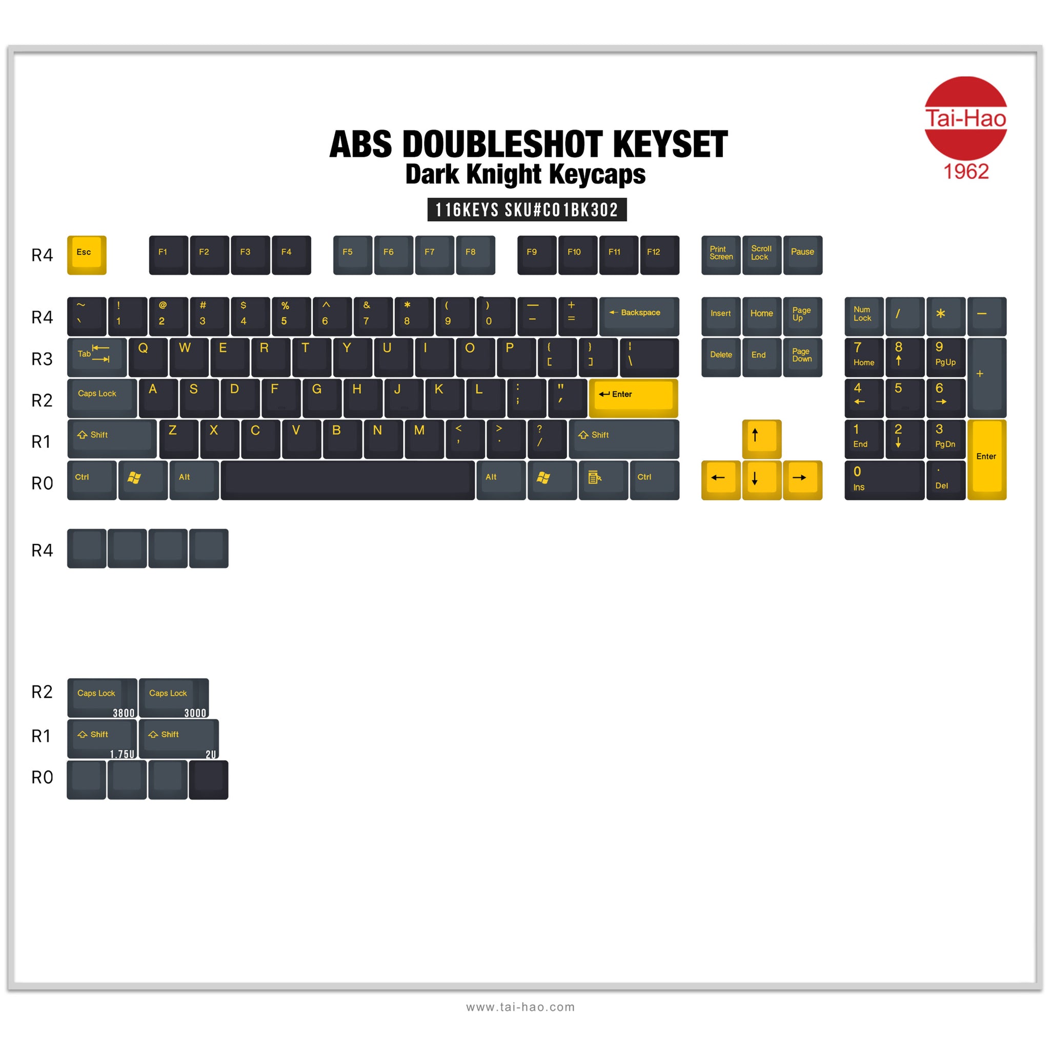 Tai-Hao Dark Night 116 Key OEM Profile Double Shot ABS Keycap Set