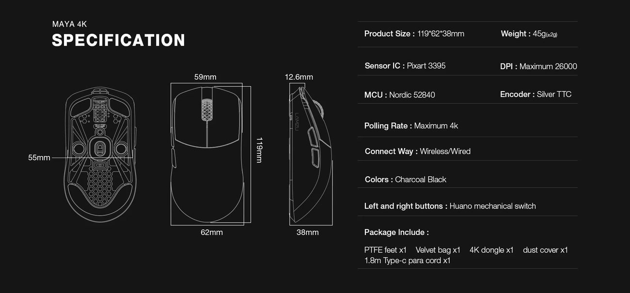 LAMZU Maya 1K / 4K Wireless Mouse