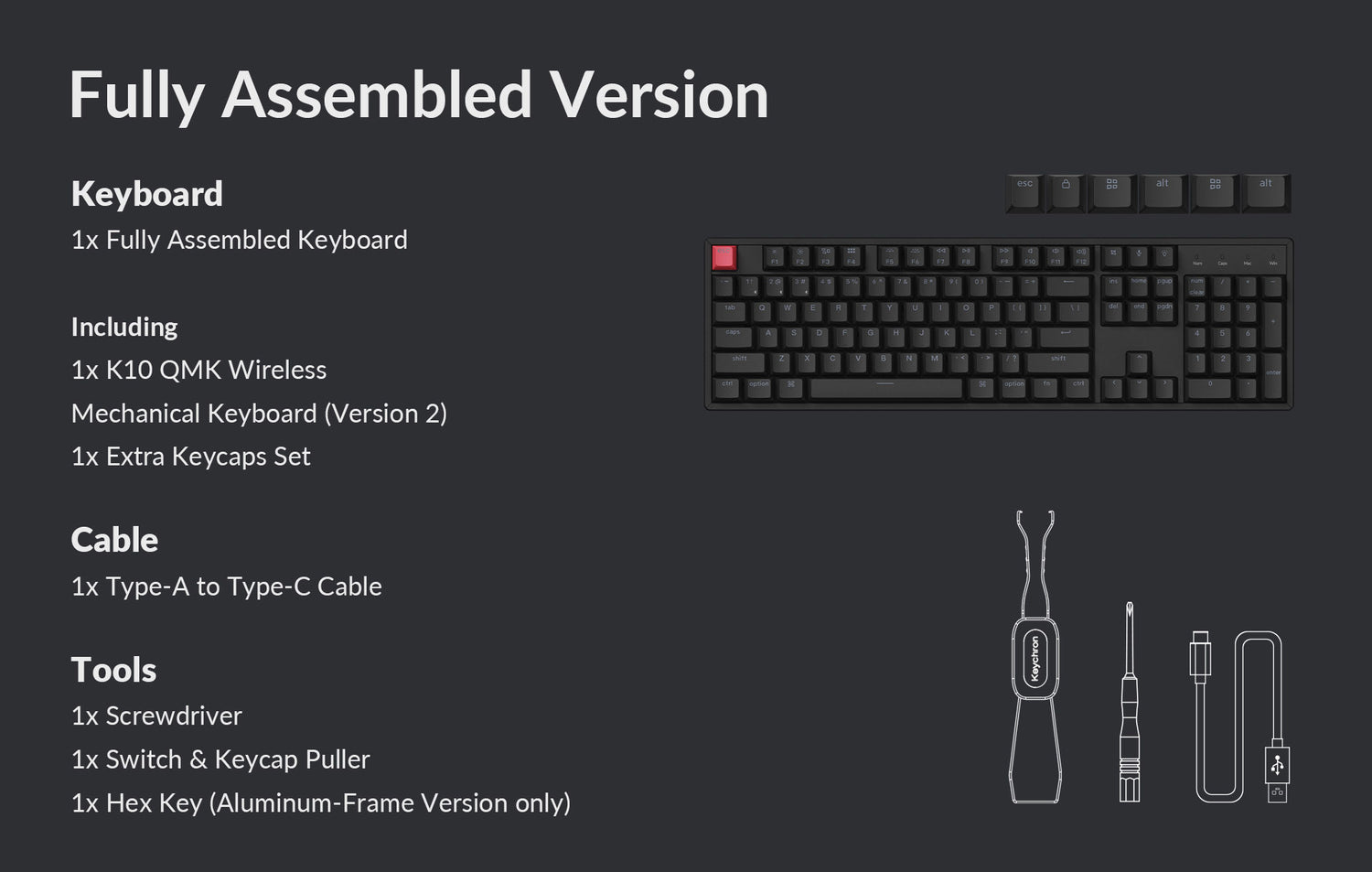 Keychron K10 QMK V2 Hotswap Wireless White LED Keyboard