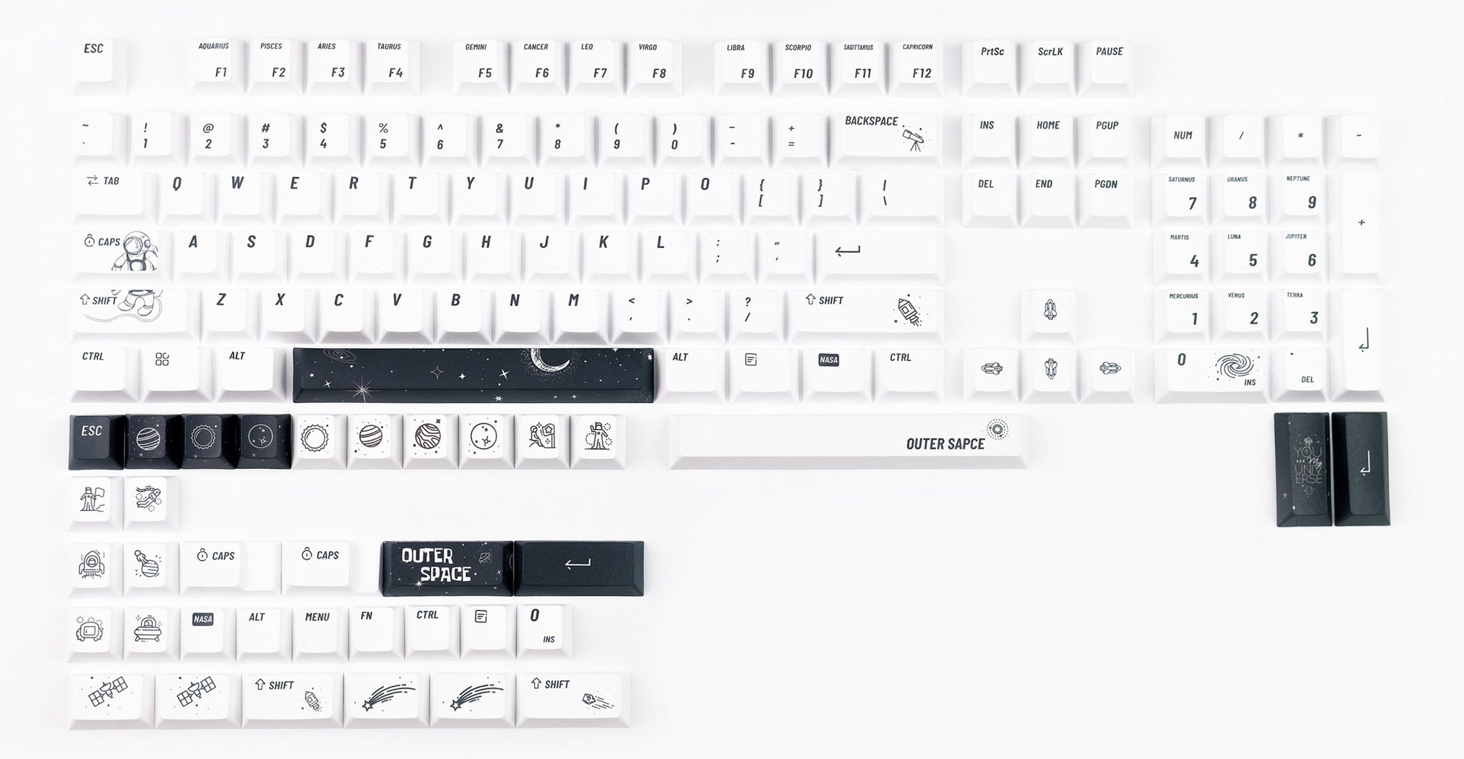 KBParadise Outer Space 140 Key Cherry Profile Dye Sub PBT Keycap Set