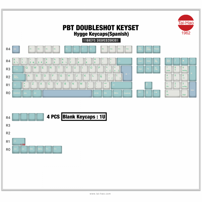 Tai-Hao Hygge Spanish ISO 116 Key OEM Profile PBT Double Shot Keycap S